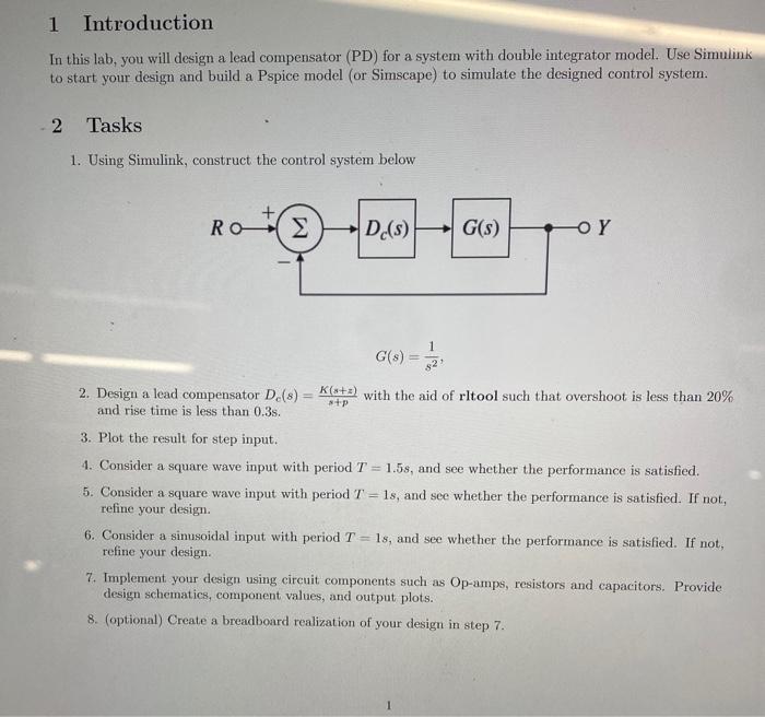 Solved 1 Introduction In this lab, you will design a lead | Chegg.com