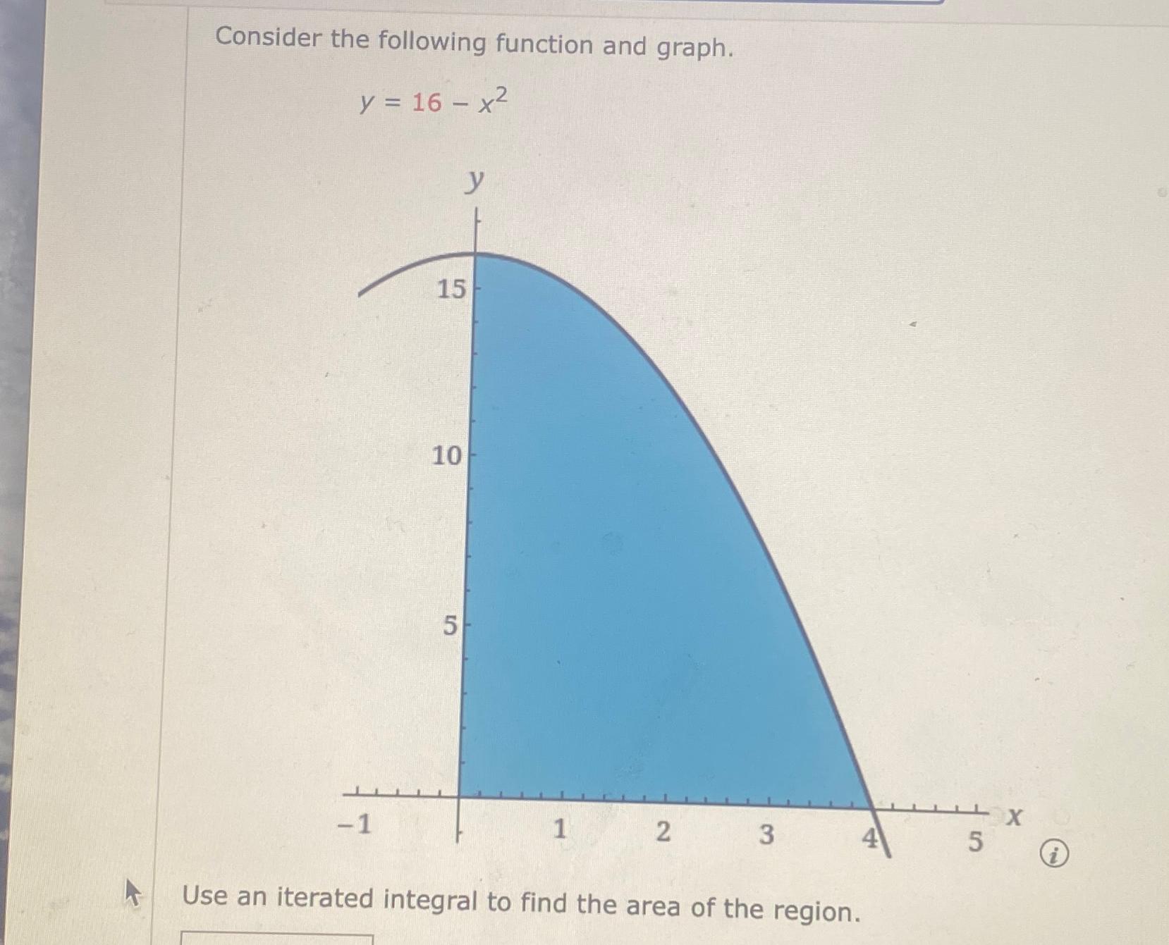 Solved Consider the following function and graph.y=16-x2Use | Chegg.com