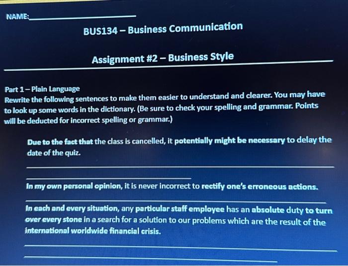 Solved 3128+332AME: BUS134 - Business Communication | Chegg.com