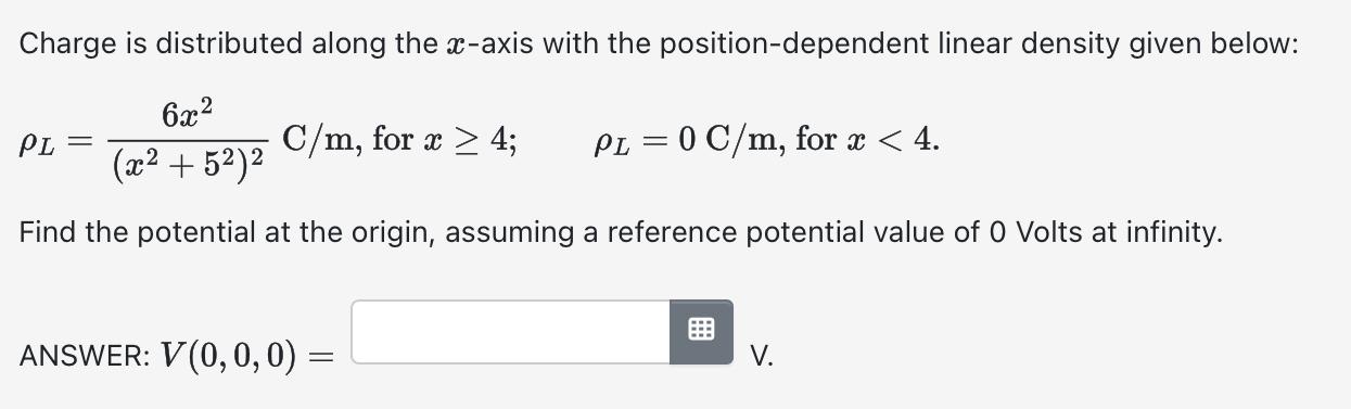 Solved Charge is distributed along the x-axis with the | Chegg.com