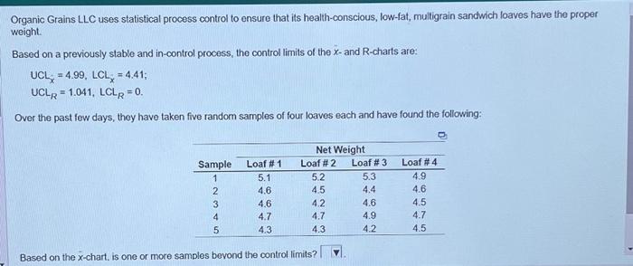 Solved Organic Grains LLC uses statistical process control | Chegg.com