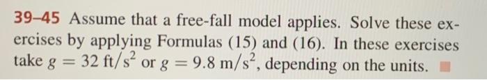 Solved 39-45 Assume that a free-fall model applies. Solve | Chegg.com