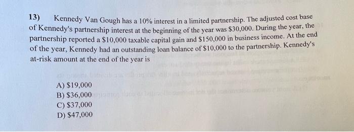 Solved Kennedy has a 10% ﻿interest in a limited partnership. | Chegg.com