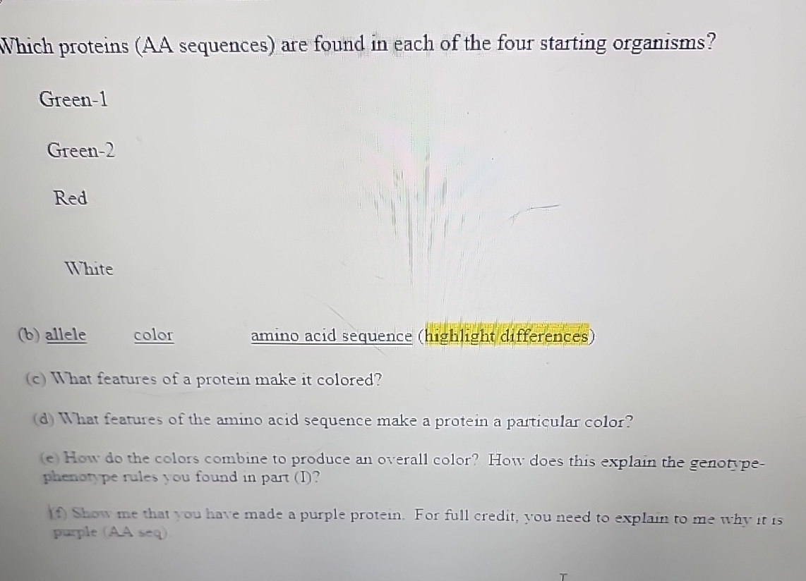Solved Which proteins (AA sequences) ﻿are found in each of | Chegg.com