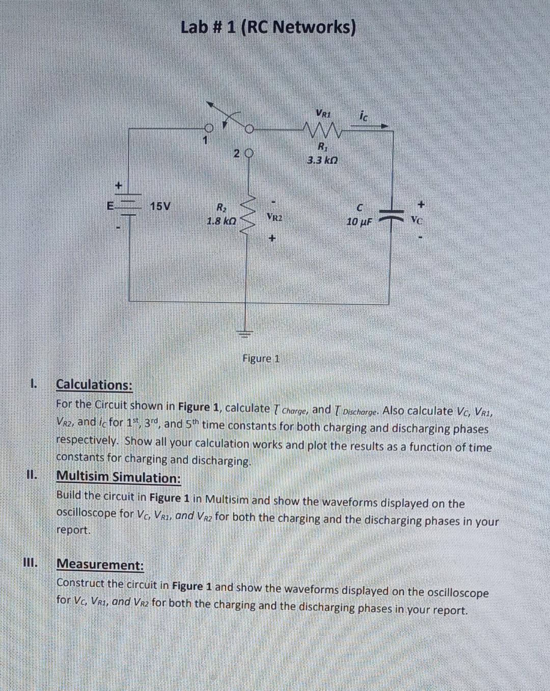 Solved Lab # 1 (RC Networks) Figure 1 I. Calculations: For | Chegg.com