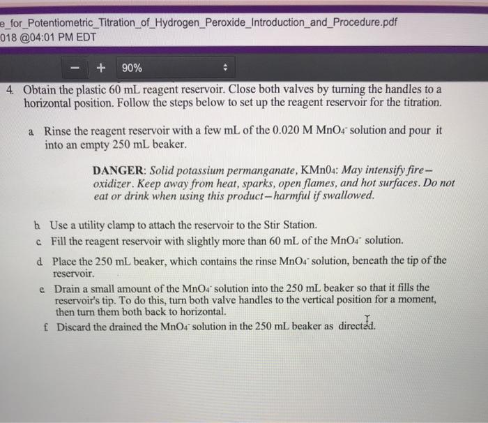 Solved Potentiometric Titration of Hydrogen peroxide One | Chegg.com