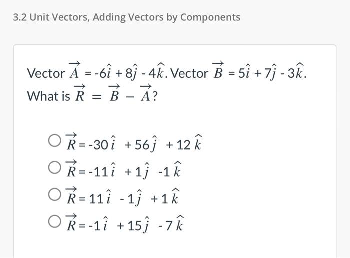 Solved 3.2 Unit Vectors, Adding Vectors by Components Vector | Chegg.com