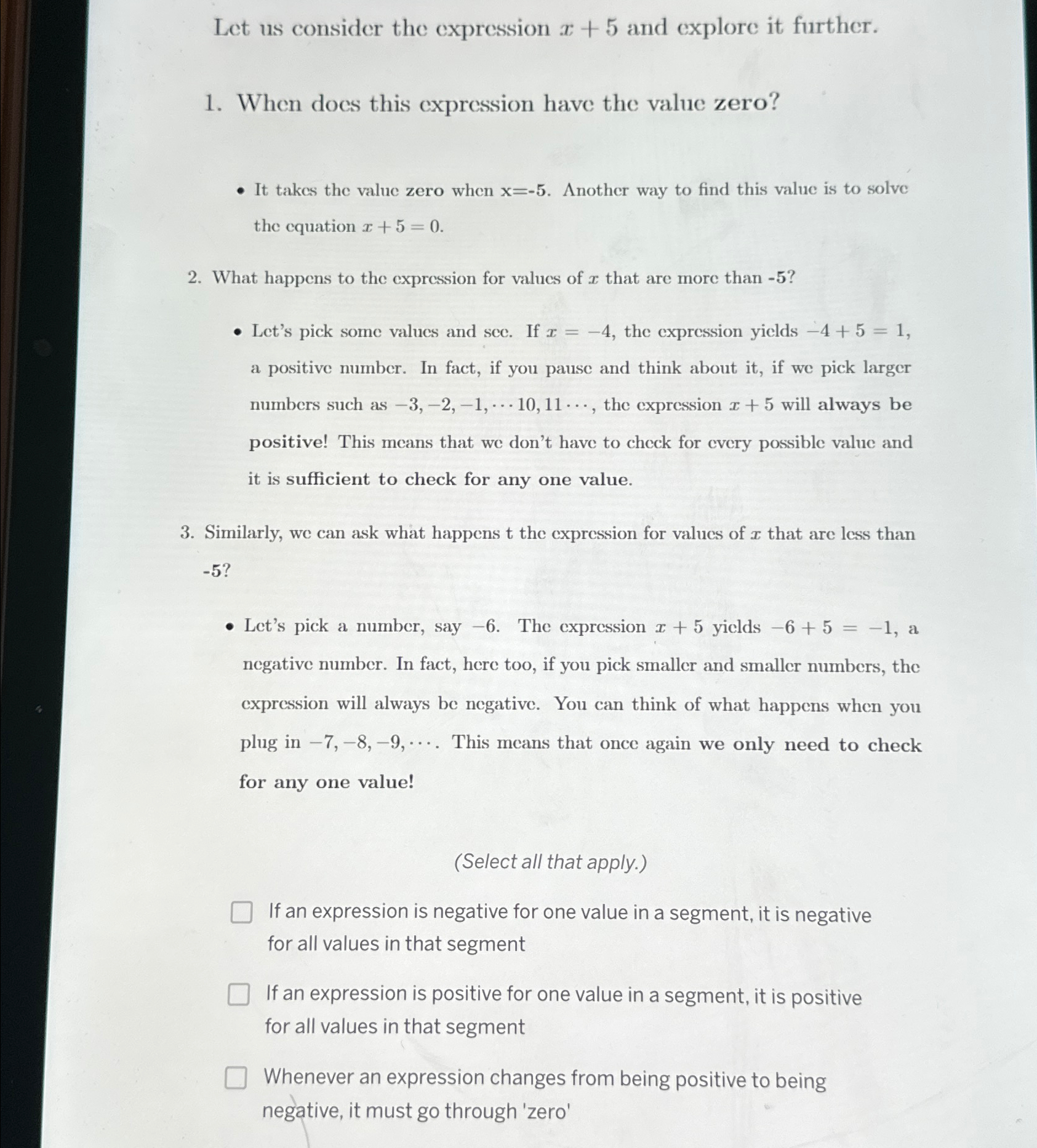 Solved Let us consider the expression x+5 ﻿and explore it | Chegg.com