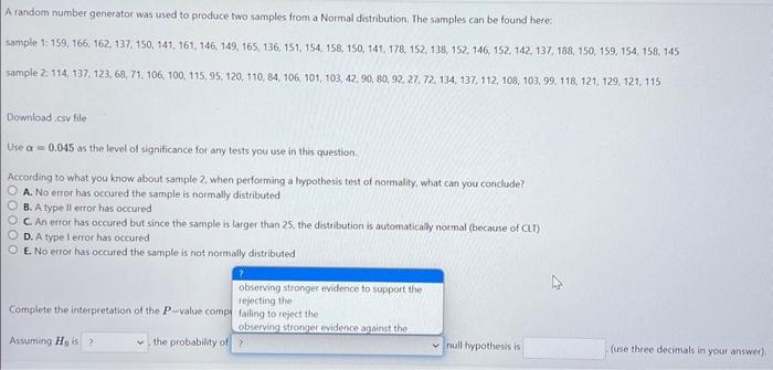 Solved A random number generator was used to produce two | Chegg.com