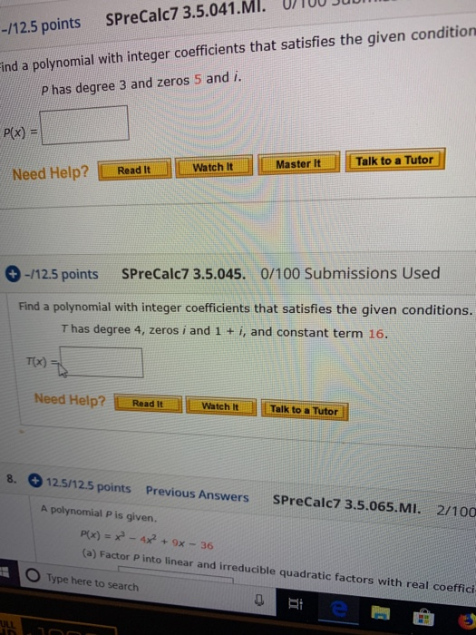 Solved -/12.5 points SPreCalc7 3.5.041.MI. UITOU JUL Find a | Chegg.com