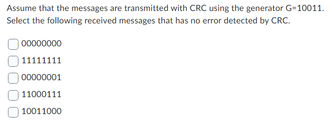 Solved Assume that the messages are transmitted with CRC | Chegg.com