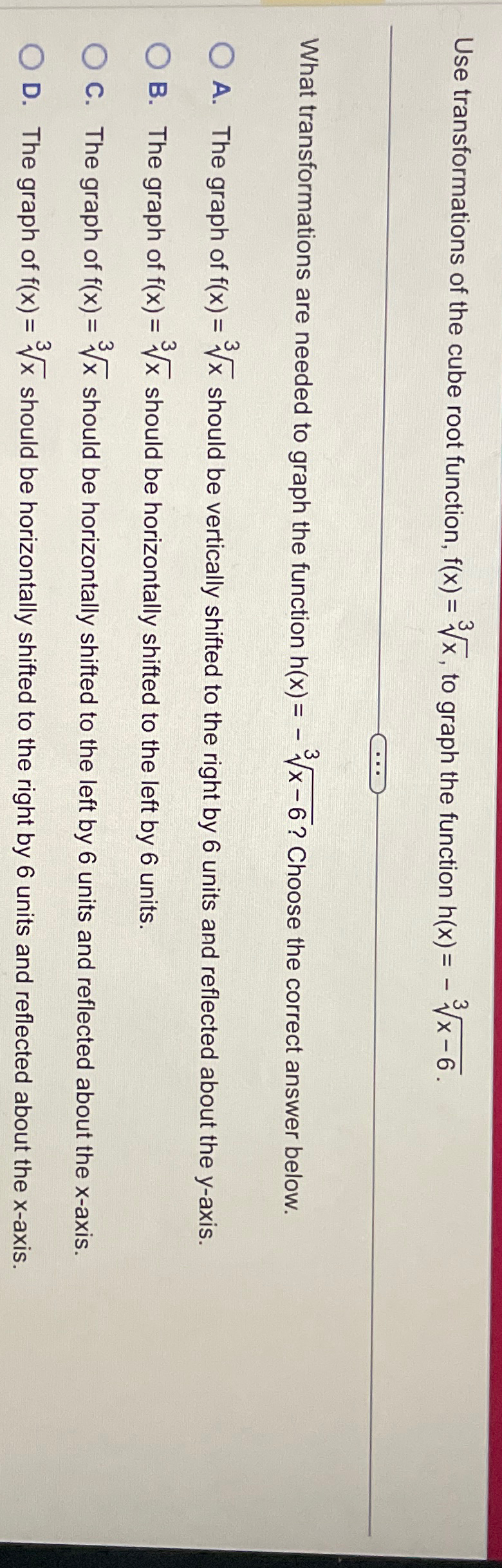 Solved Use transformations of the cube root function, | Chegg.com