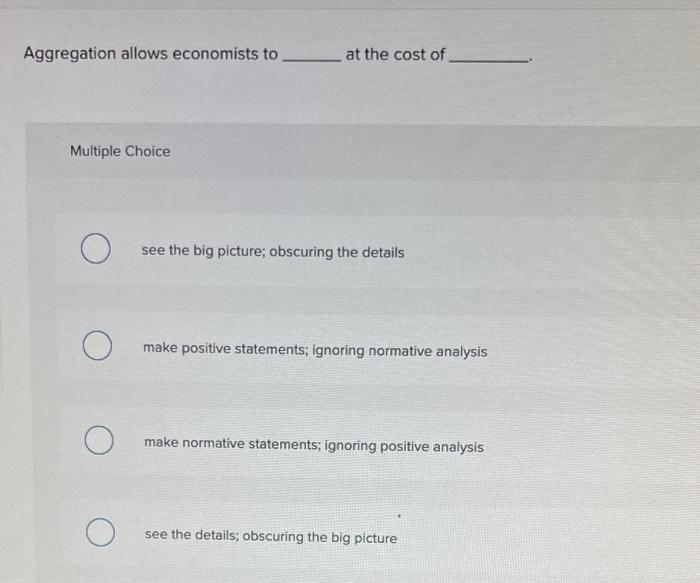 Solved Aggregation allows economists to at the cost of | Chegg.com
