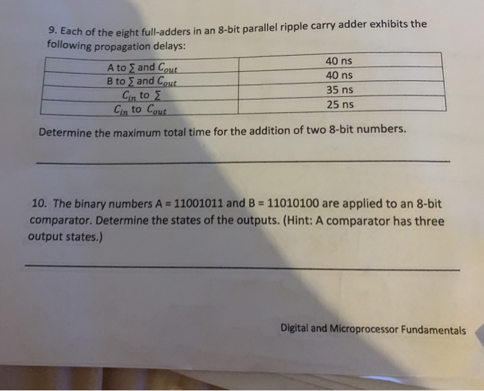 Solved 9. Each of the eight full-adders in an 8-bit parallel | Chegg.com