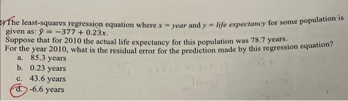 Solved The least-squares regression equation where x=y ear | Chegg.com