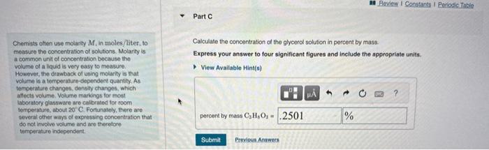 Solved A 2.750xio-2. M solution of gyyerol (C3H3O3) in water | Chegg.com
