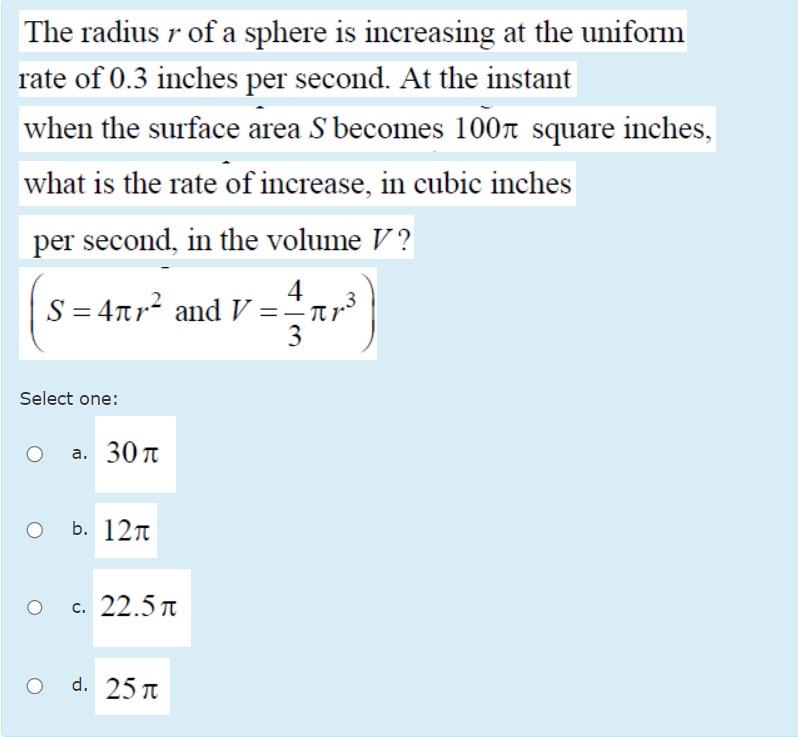 Solved The radius r ﻿of a sphere is increasing at the | Chegg.com