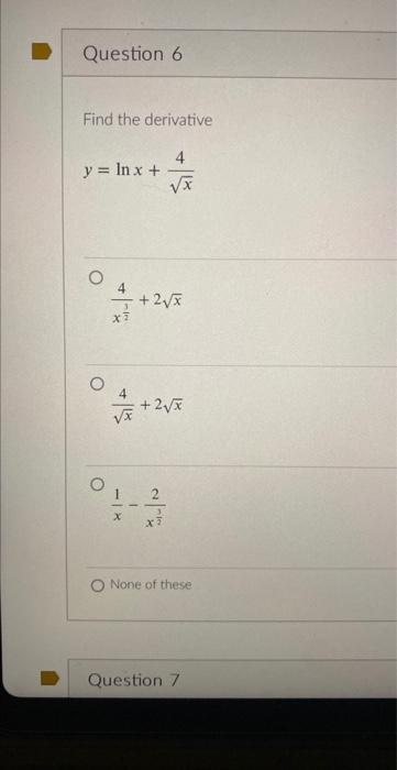 Solved Find the derivative y=lnx+x4 x234+2x x4+2x x1−x232 | Chegg.com