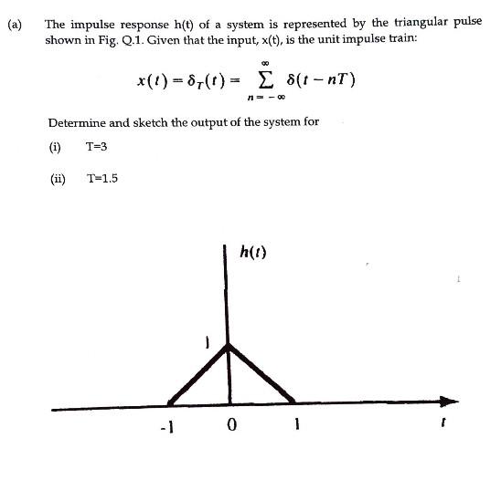 Solved (a) The impulse response h(t) of a system is | Chegg.com