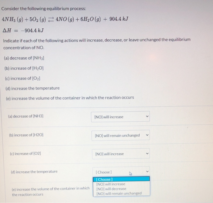 Solved Consider the following equilibrium process: 4NH3 (9) | Chegg.com