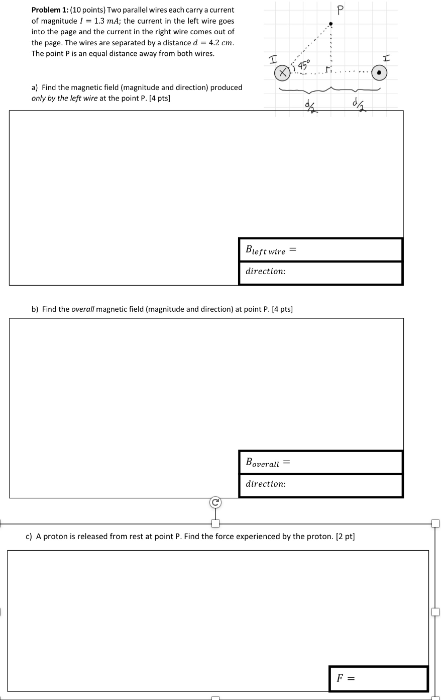 Solved Problem 1: (10 ﻿points) ﻿Two parallel wires each | Chegg.com