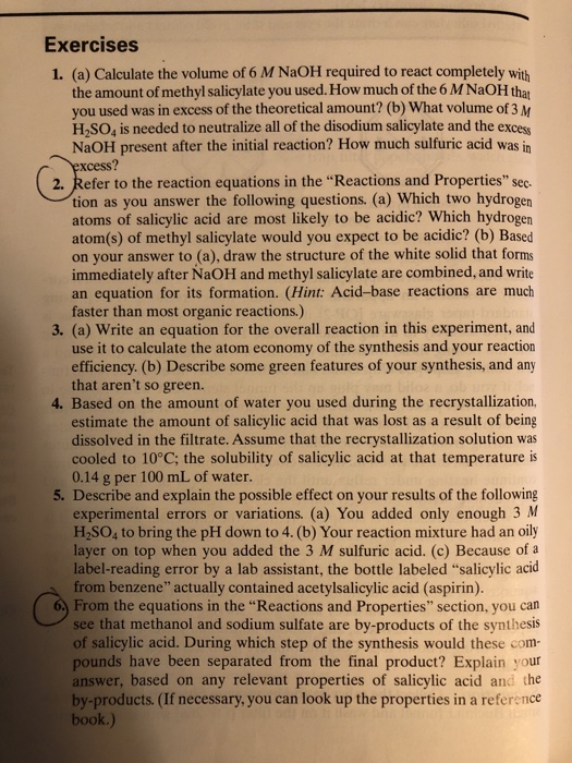 Solved Exercises 1. (a) Calculate the volume of 6 M NaOH | Chegg.com
