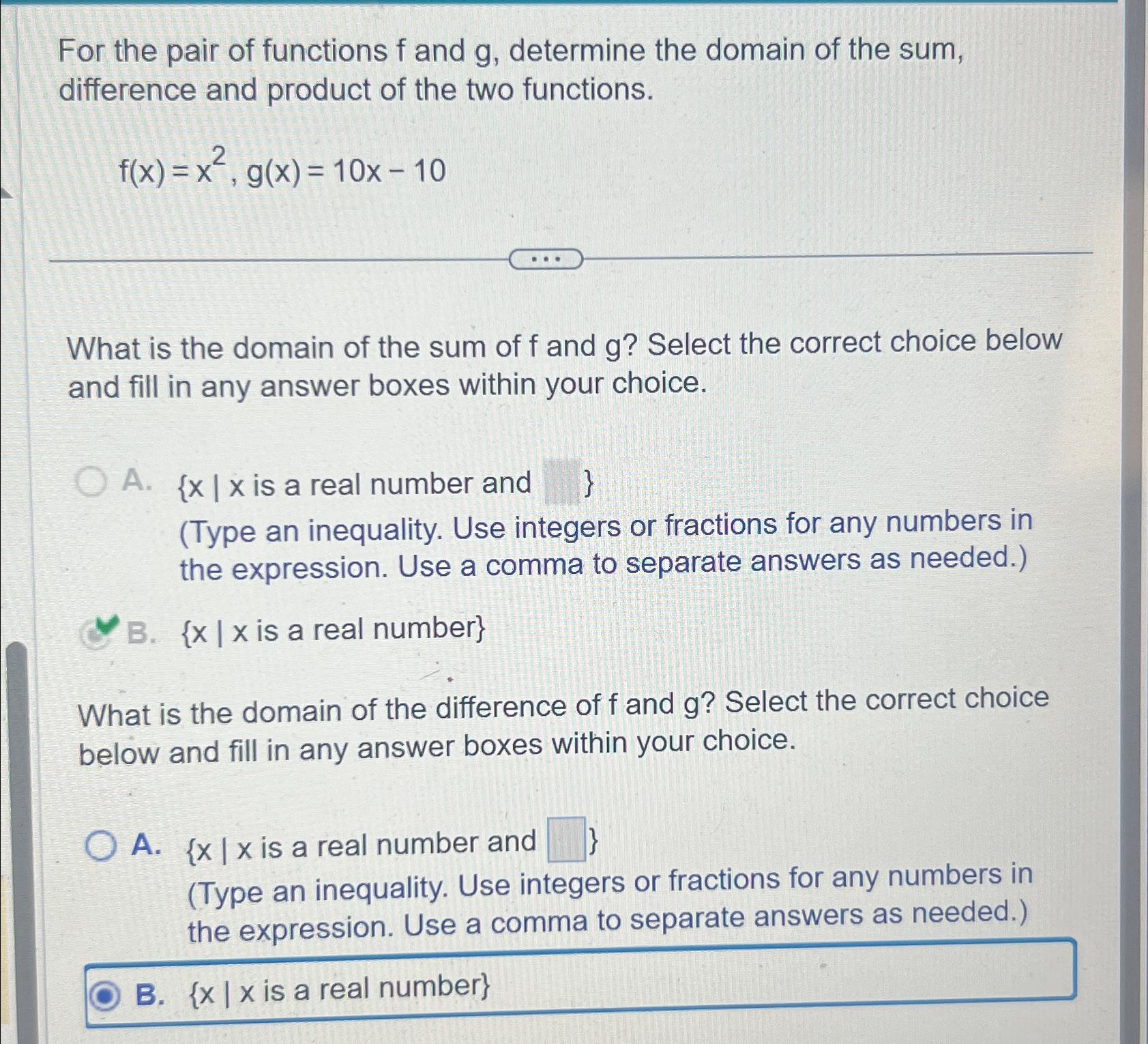 Solved For the pair of functions f ﻿and g, ﻿determine the | Chegg.com