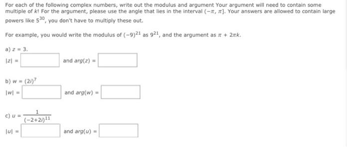 Solved For each of the following complex numbers, write out | Chegg.com