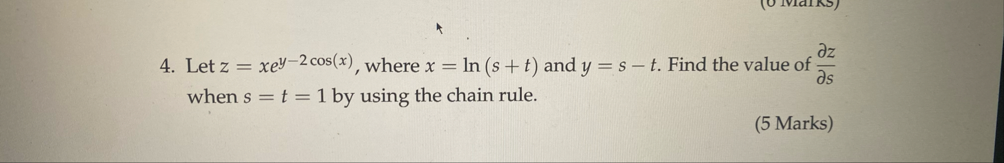 Solved Let z=xey-2cos(x), ﻿where x=ln(s t) ﻿and y=s-t. ﻿Find | Chegg.com