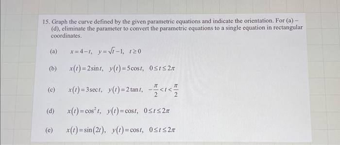 Solved 15. Graph the curve defined by the given parametric | Chegg.com