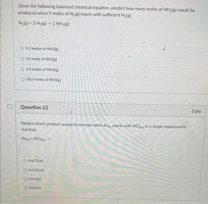 Solved Given the following balanced chemical equation, | Chegg.com