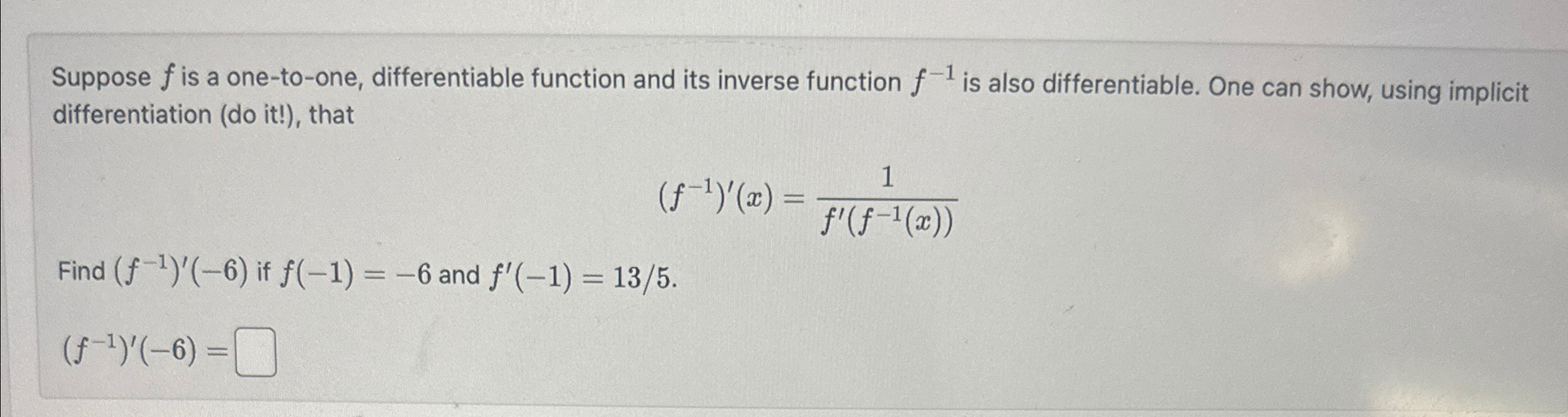 Solved Suppose f ﻿is a one-to-one, differentiable function | Chegg.com