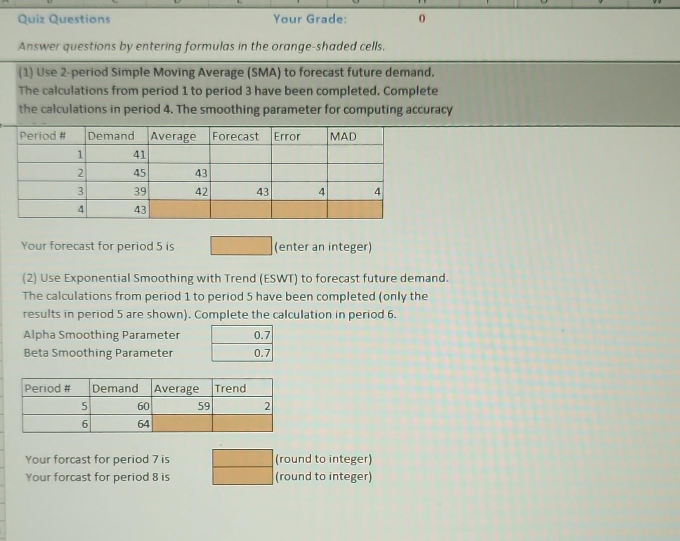 Solved Answer questions by entering formulas in the | Chegg.com
