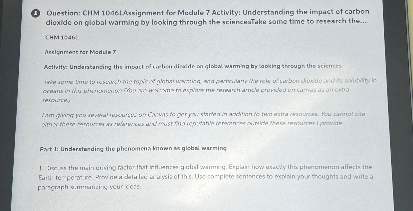 Solved (8) ﻿Question: CHM 1046LAssignment for Module 7 | Chegg.com