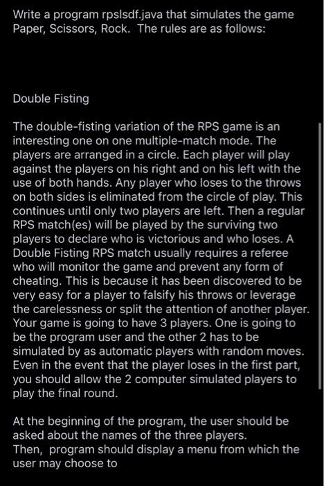 Solved Write a program rpslsdf.java that simulates the game | Chegg.com