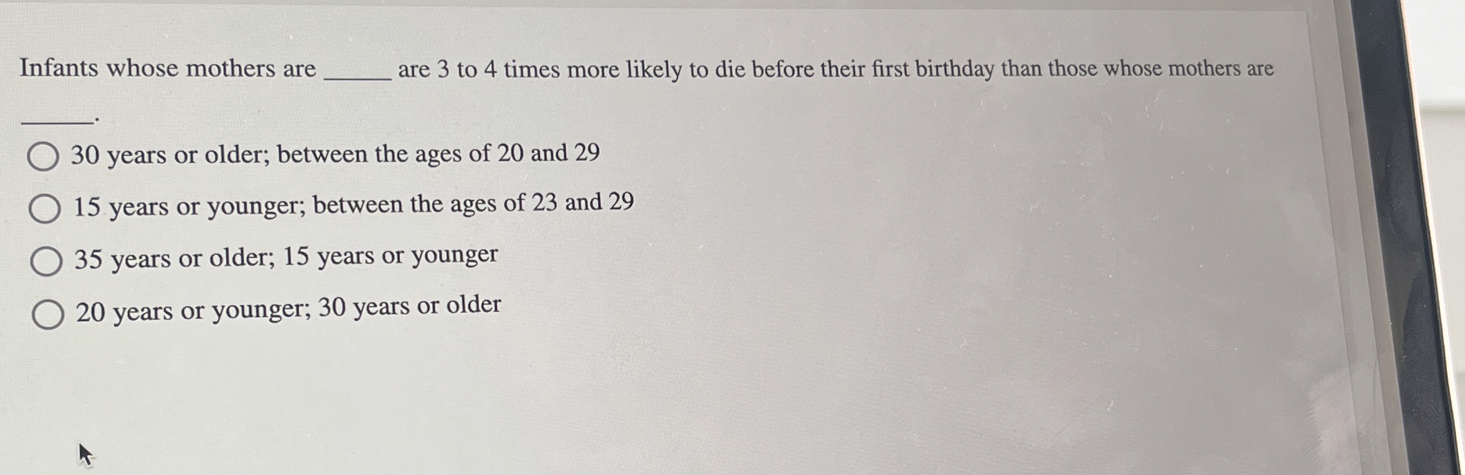 Solved Infants whose mothers are ﻿are 3 ﻿to 4 ﻿times more | Chegg.com