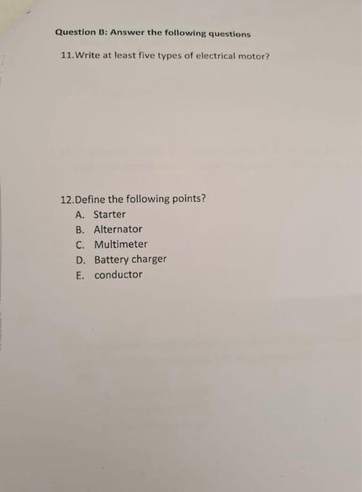 Solved Question B: Answer the following questions 11. Write | Chegg.com