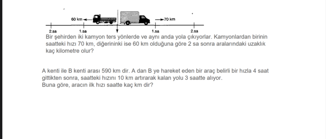 Solved Bir şehirden iki kamyon ters yönlerde ve aynı anda | Chegg.com