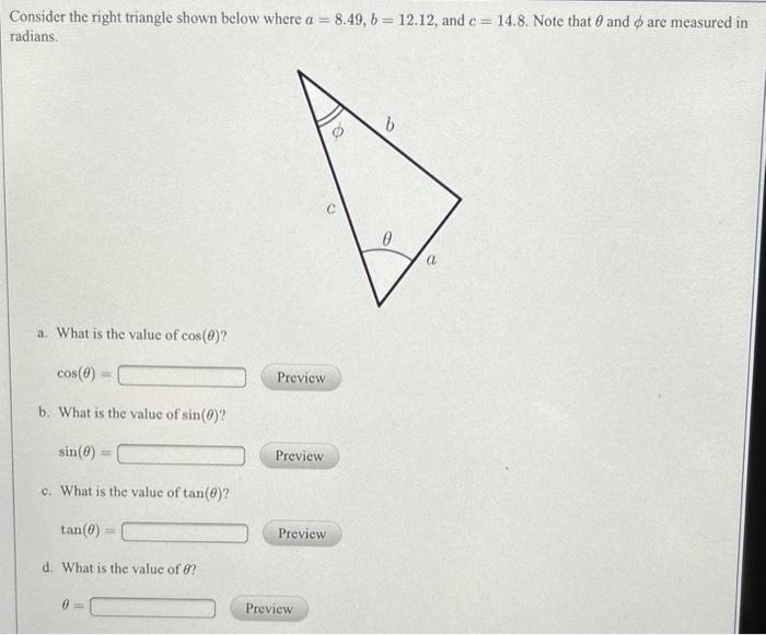 Solved Consider the right triangle shown below where | Chegg.com