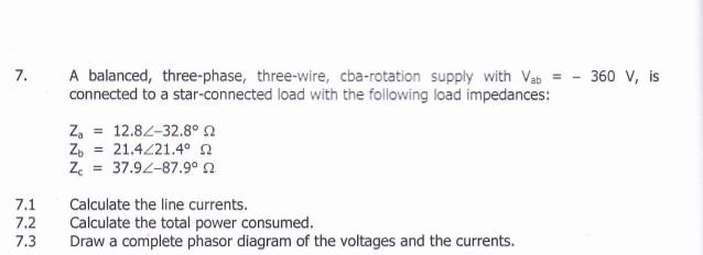Solved 7. A balanced, three-phase, three-wire, cba-rotation | Chegg.com