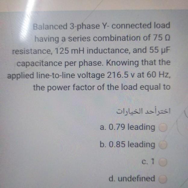 Solved Balanced 3-phase Y-connected load having a series | Chegg.com