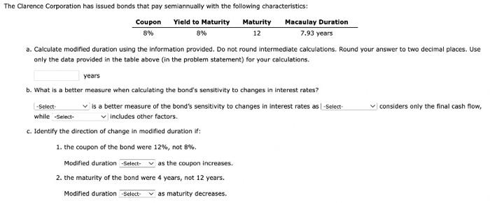 Solved a. Calculate modified duration using the information | Chegg.com