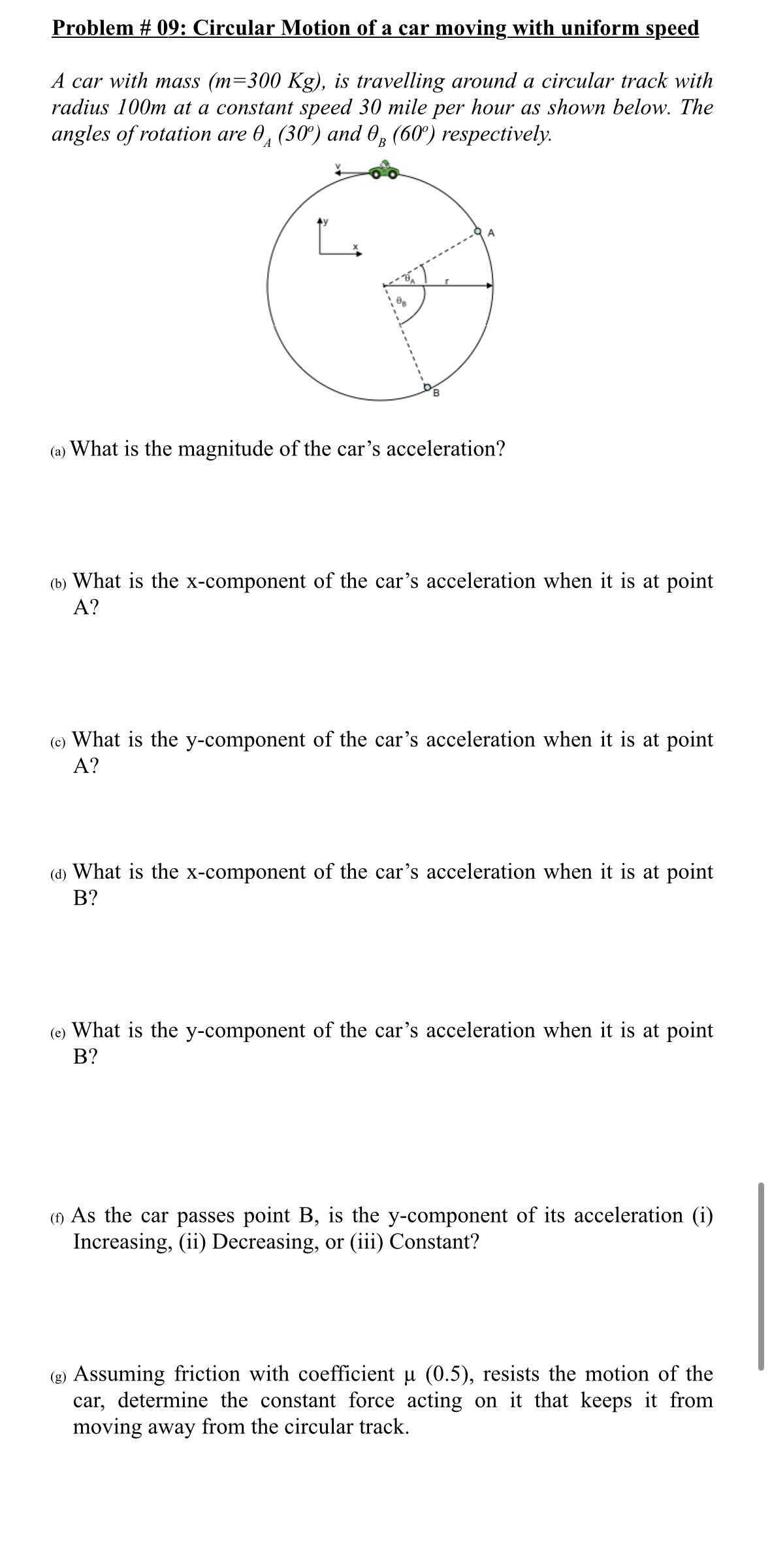 Problem # 09: Circular Motion of a car moving with | Chegg.com