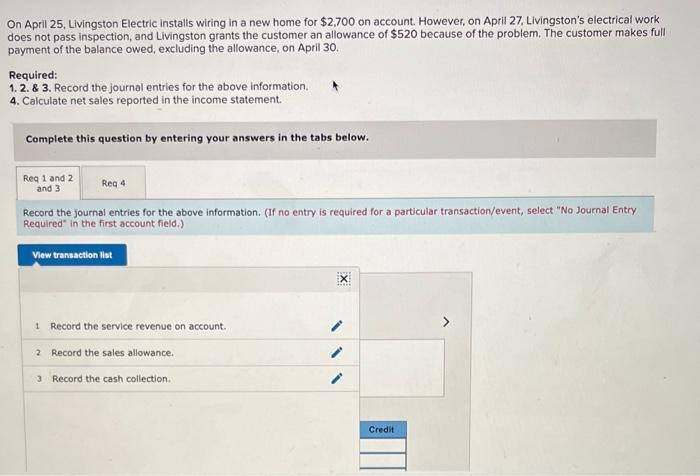 Solved On April 25 , Livingston Electric instalts wiring in | Chegg.com