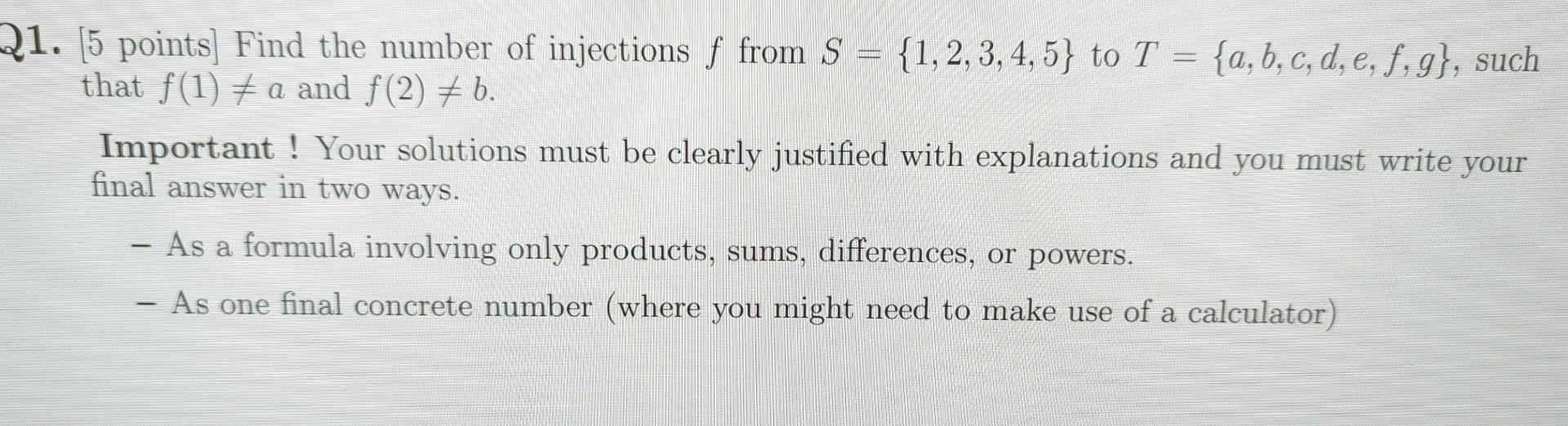 Solved 1. [5 points] Find the number of injections f from | Chegg.com