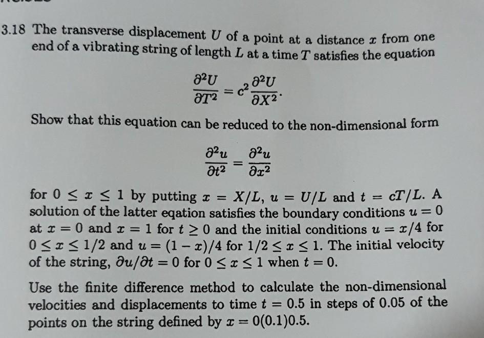 Solved 3.18 The transverse displacement U of a point at a | Chegg.com