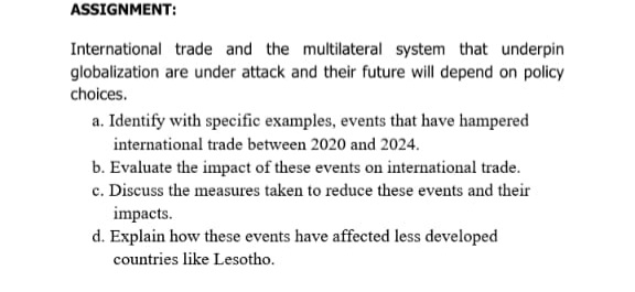 Solved ASSIGNMENT:International trade and the multilateral | Chegg.com