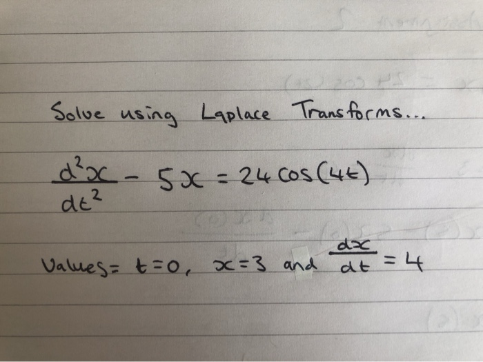 Solved Solve using Laplace Transforms.... d²a- 5x = 24 Cos | Chegg.com