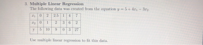 Solved 3. Multiple Linear Regression The following data was | Chegg.com