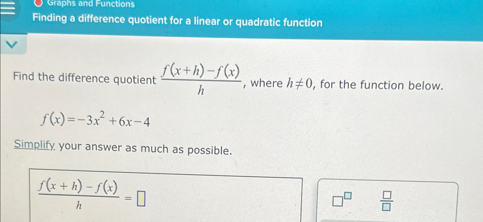 Solved Graphs And Functionsfinding A Difference Quotient For